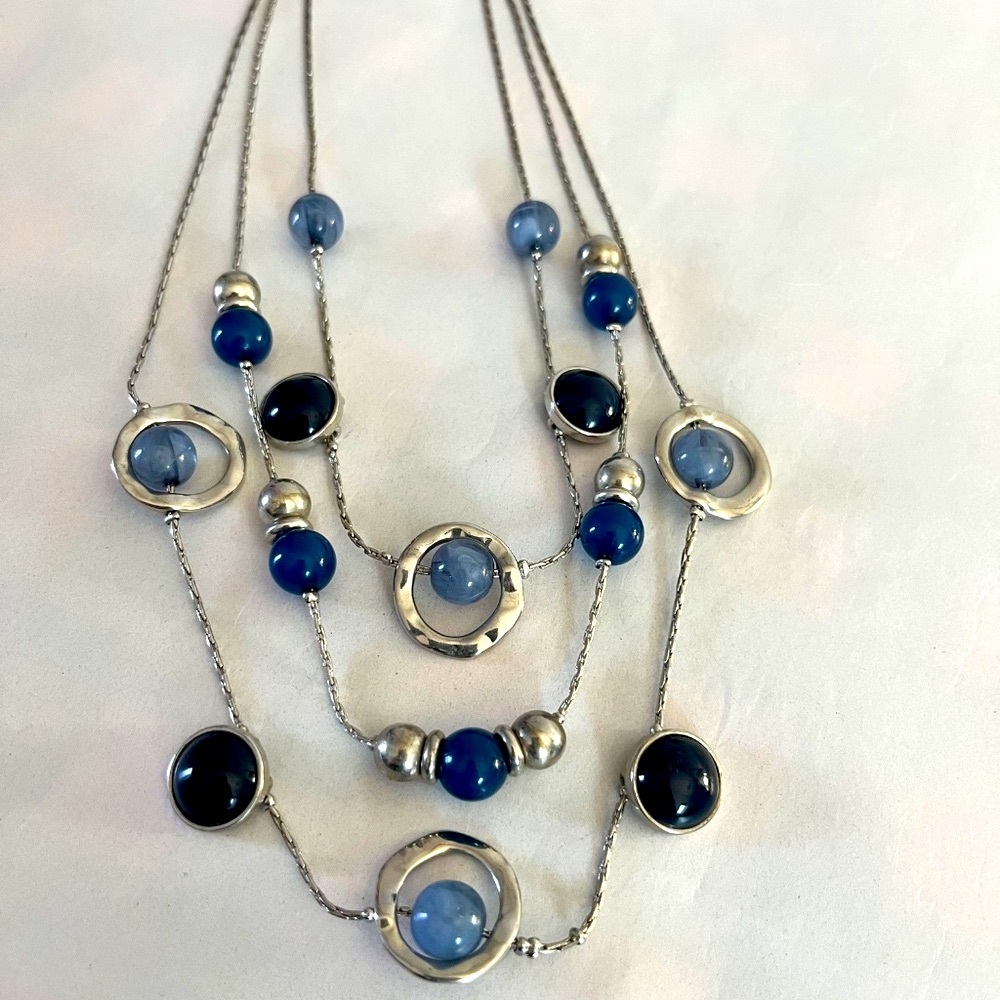 NY | Jewelry | Ny Silver Aqua Tone Blue Beaded 3 Strand Necklace 7 ...